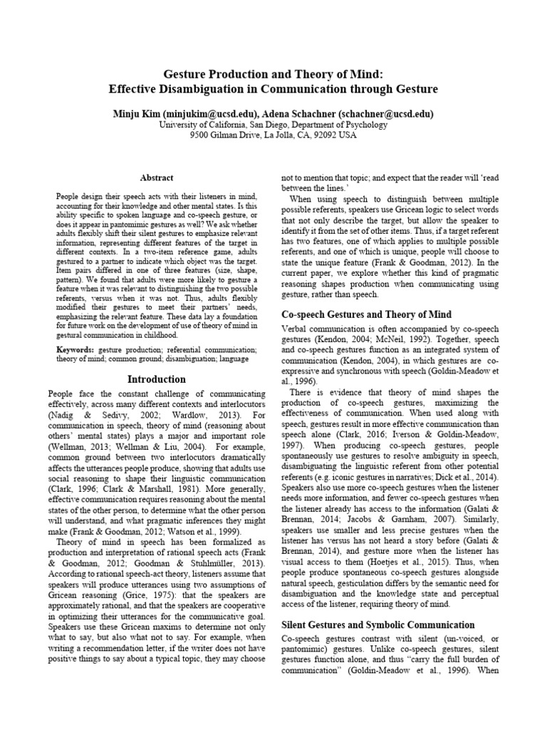 Gesture Use and Theory of Mind in Communication | PDF | Gesture ...