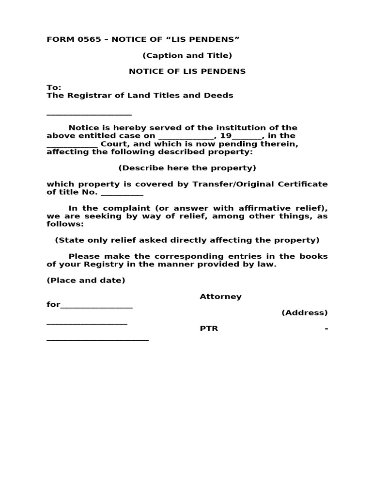 Form 0565 Notice of Lis Pendens | PDF