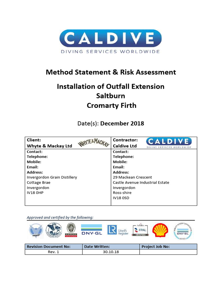 Method Statement Risk Assessment | PDF | Underwater Diving ...