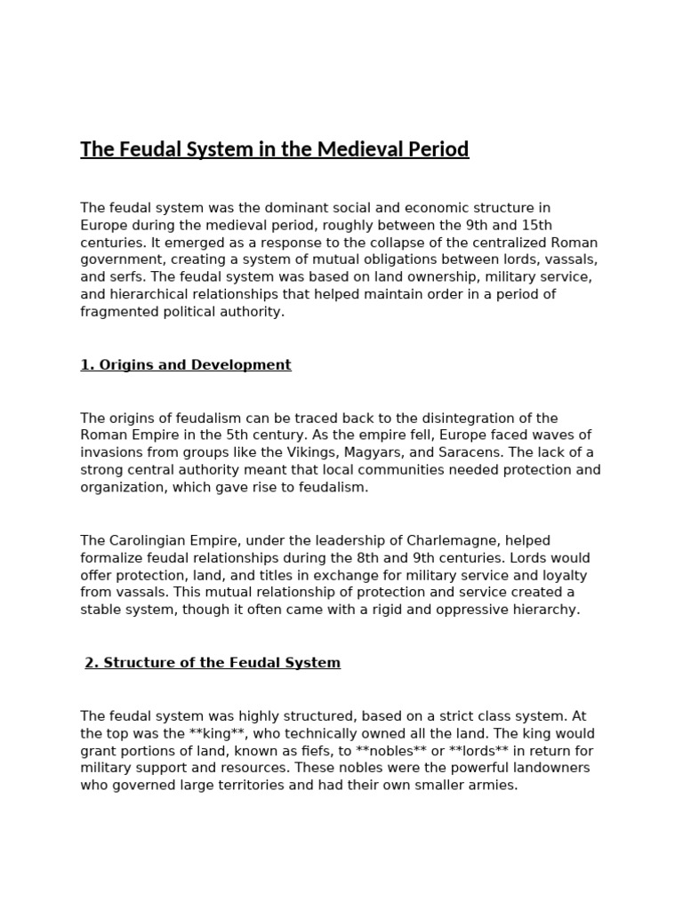 The Feudal System in The Medieval Period | PDF | Feudalism | Serfdom