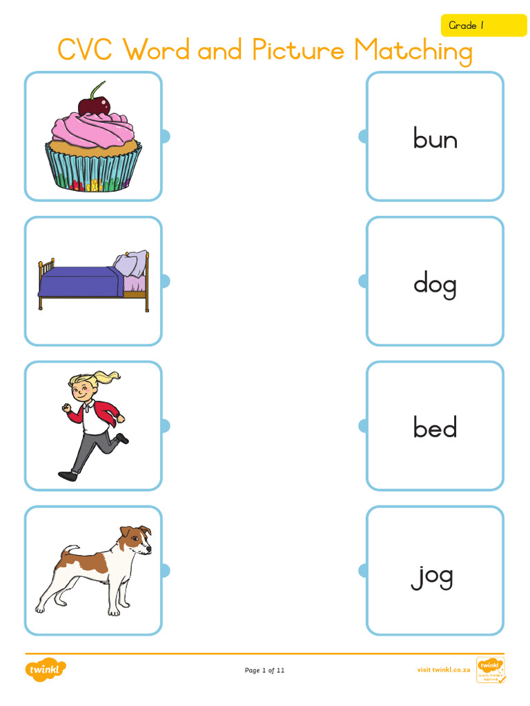 CVC Word and Picture Matching Grade 1 | PDF | Animals And Humans