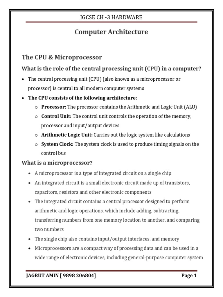 Revision Notes Computer Architecture | PDF | Central Processing Unit ...