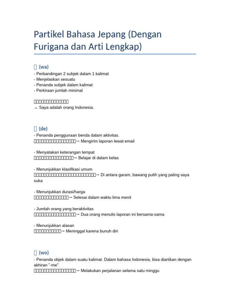 Panduan Lengkap Partikel Bahasa Jepang | PDF