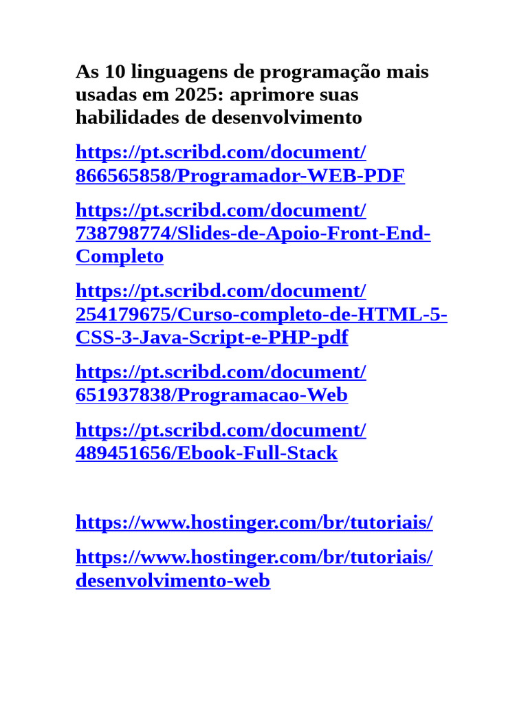As 10 Linguagens de Programação Mais Usadas em 2025 | PDF | Script Java ...