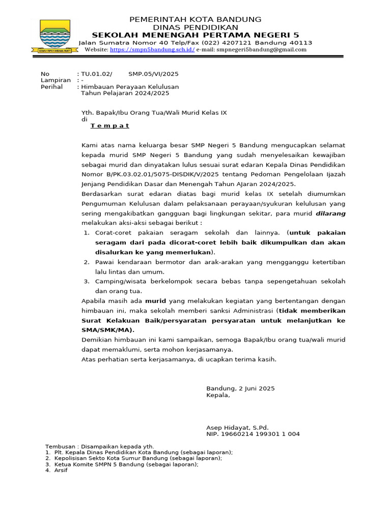 Surat Himbauan Kelulusan 2024 | PDF