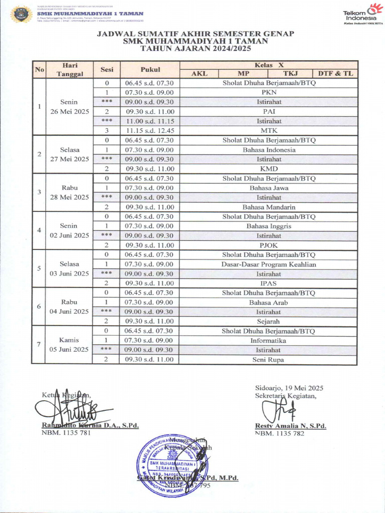 Jadwal Sas Genap Kelas X | PDF
