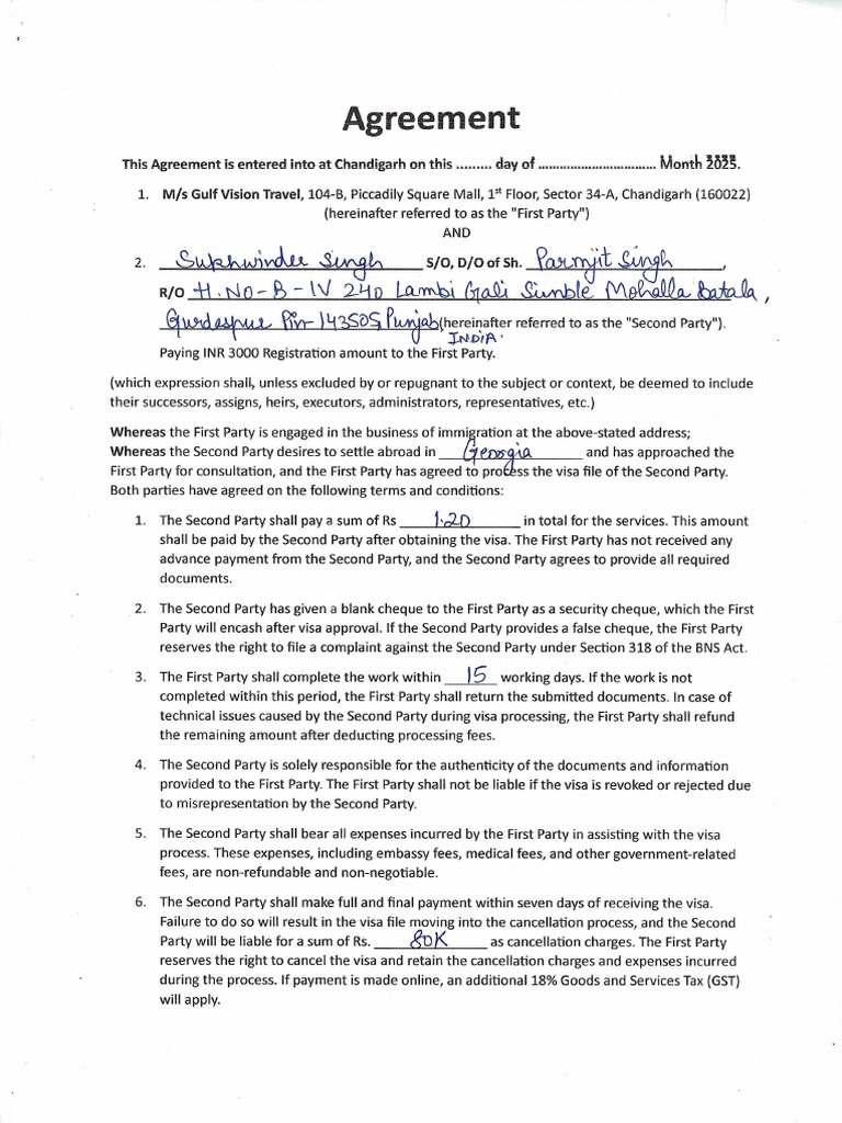 Sukhwinder Singh Consultancy Agreement | PDF