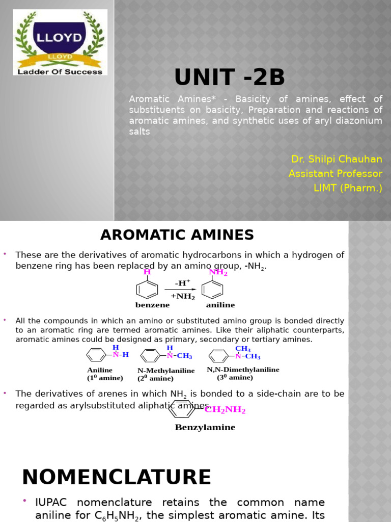 Unit2B Aromatic Amines | PDF | Amine | Aromaticity