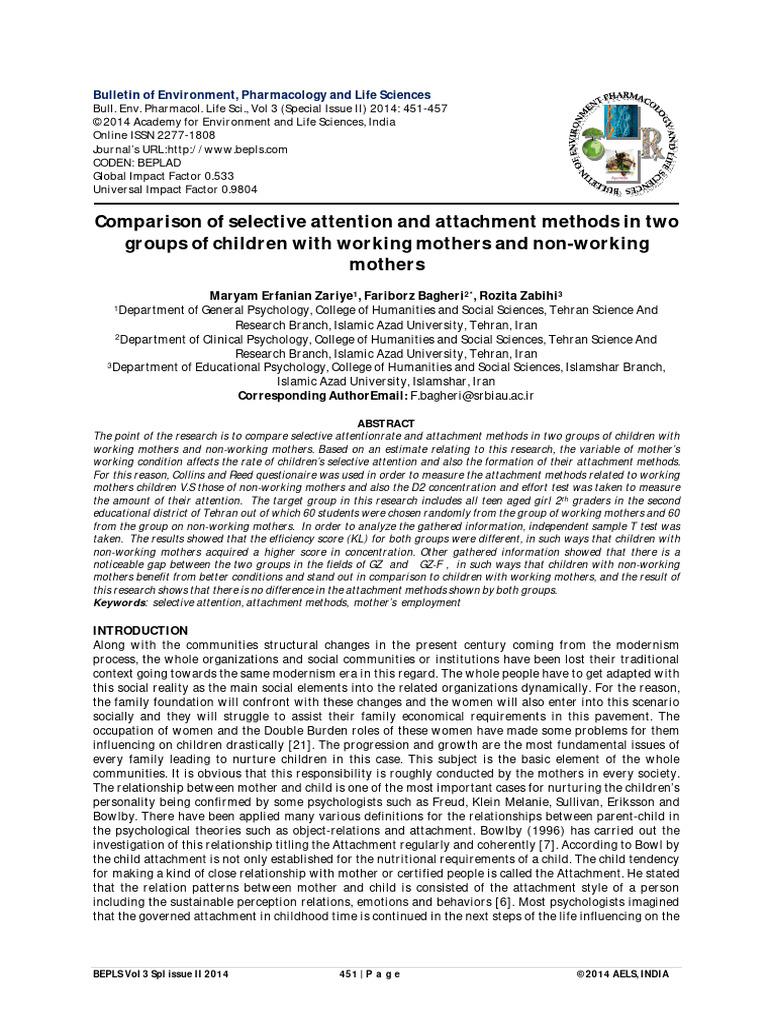 Attention and Attachment in Children | PDF | Attachment Theory ...