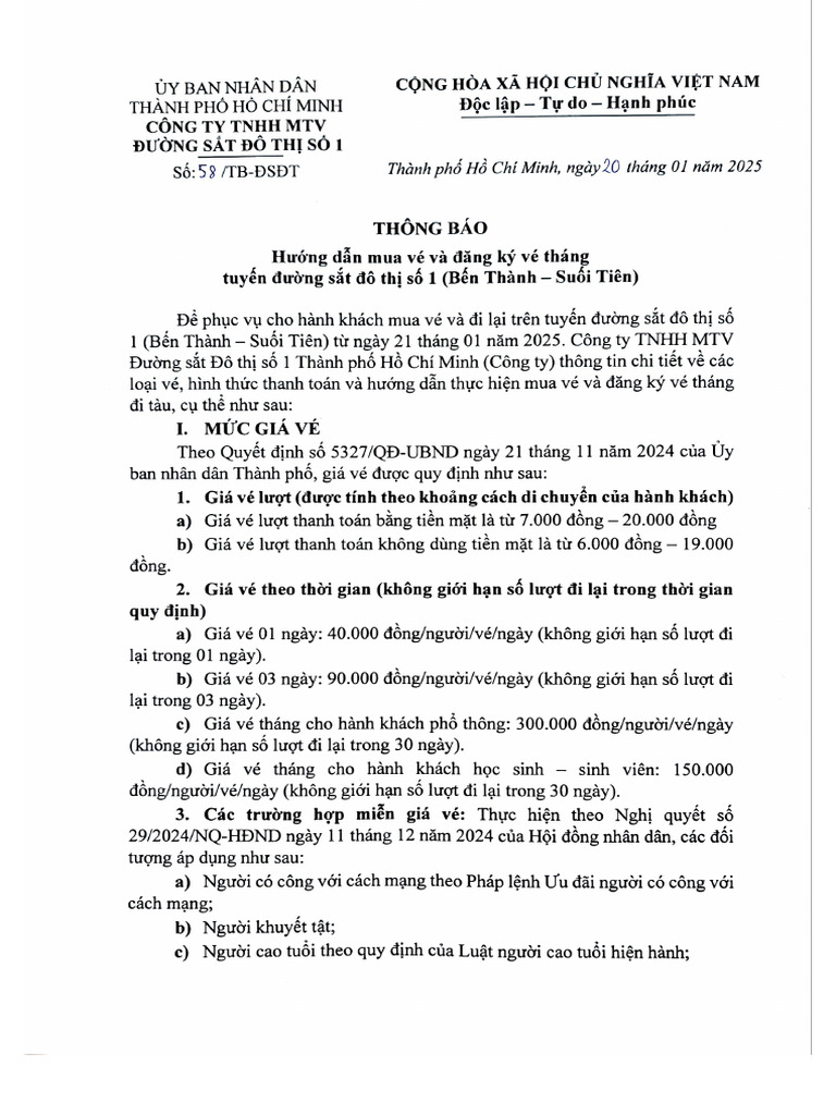 58-Tb-dsdt (HURC1) HD Mua Vé Tháng Metro Line 1 Saigon. Ticket | PDF