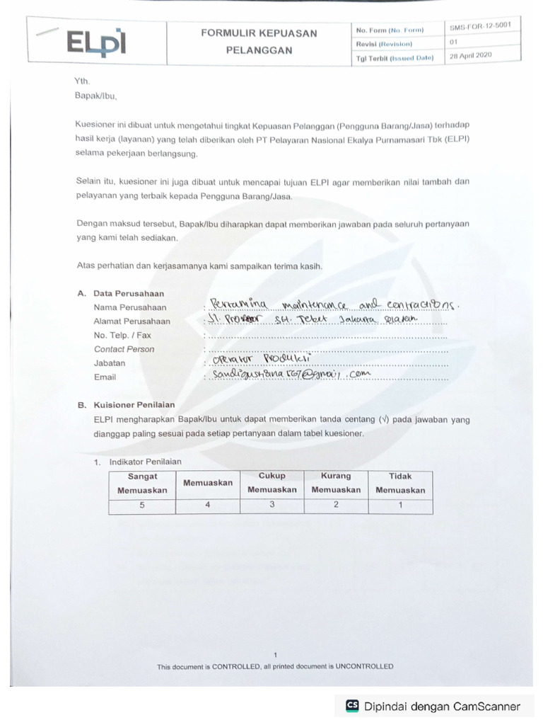 Formulir Kepuasan Pelanggan CM3 Juni 2025 | PDF