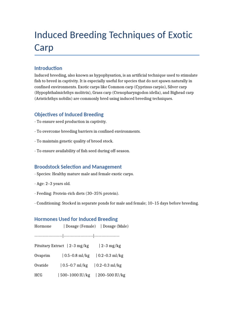 Induced Breeding of Exotic Carp | PDF