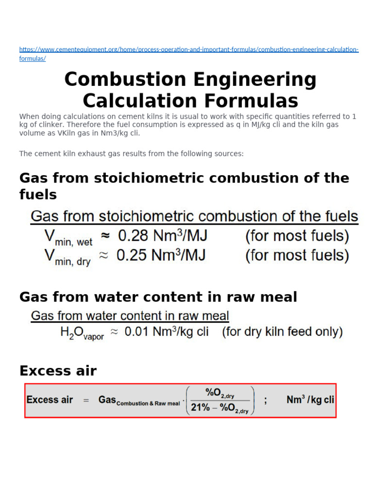 Combustion Engineering Calculation Formulas | PDF | Materials | Chemistry