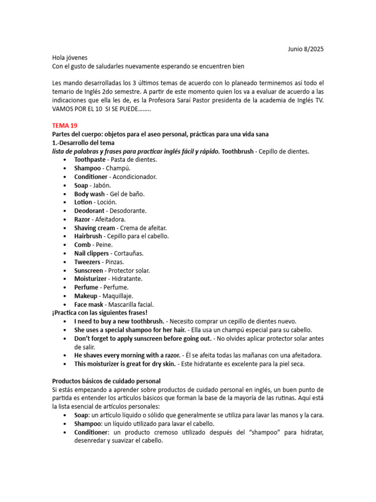 Instrucciones Finales de Inglés II 3er Periodo | PDF | Perfume