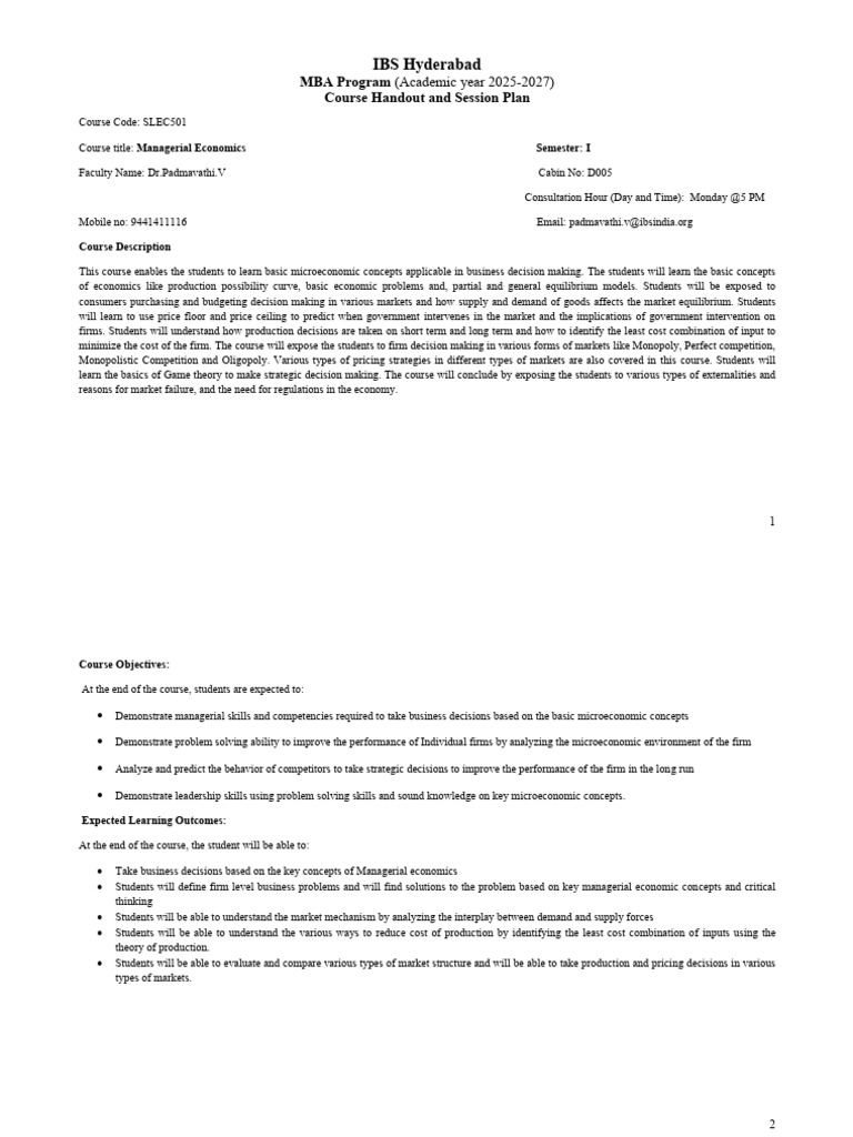 Managerial Economics Course Overview | PDF | Utility | Elasticity ...