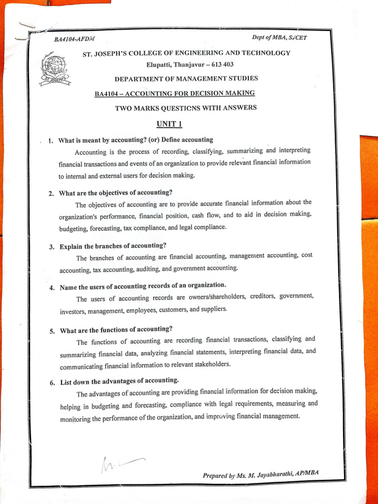 Accounting 2mark | PDF