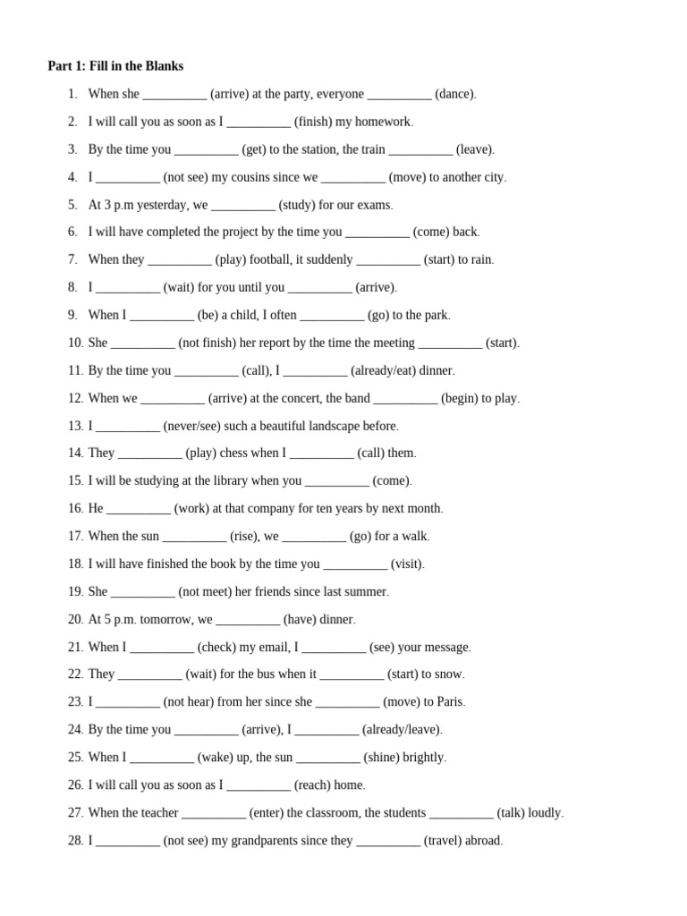 English Verb Tenses Practice Exercises | PDF