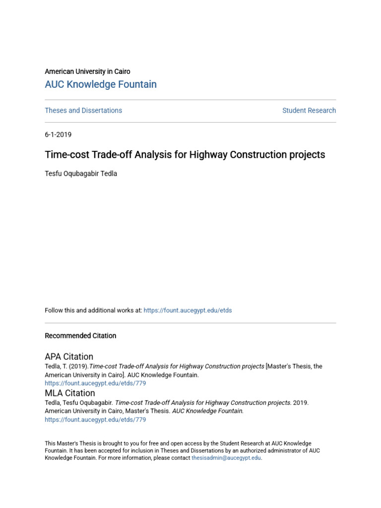 Time-cost Trade-Off Analysis for Highway Construction Projects | PDF | Mathematical Optimization ...