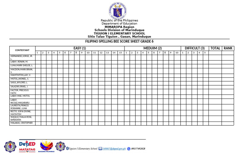 g6 Filipino Scoresheet | PDF