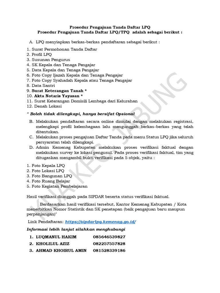 Prosedur Pengajuan Tanda Daftar LPQ | PDF