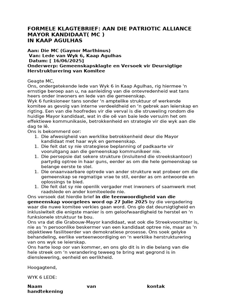 Formele Klagtebrief - MC | PDF