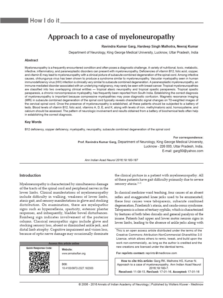 Myeloneuropathy: Symptoms and Diagnosis | PDF | Peripheral Neuropathy ...