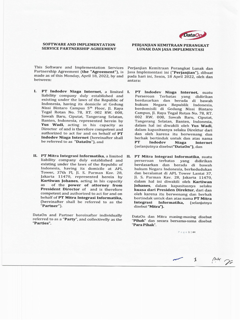 Kontrak Mitra Integrasi Informatika - Materai MII | PDF