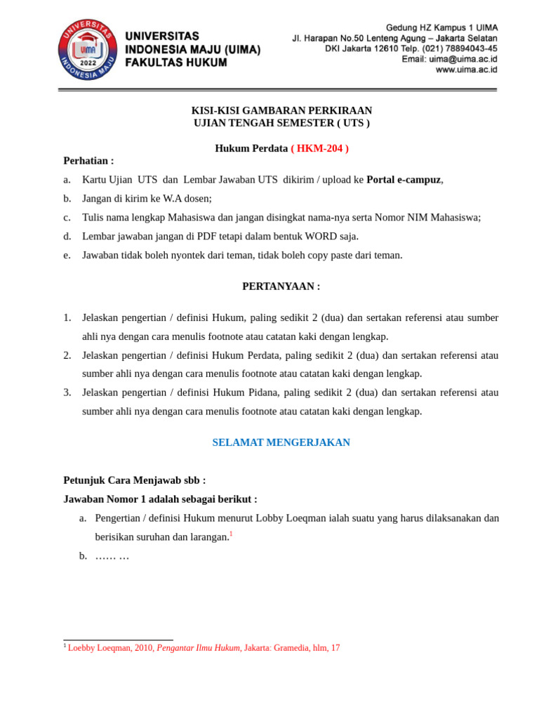 PERDATA - HUKUM PERDATA - 1 - SMT - 4 - SOAL UJIAN UTS - Kirim - Kisi-Kisi | PDF