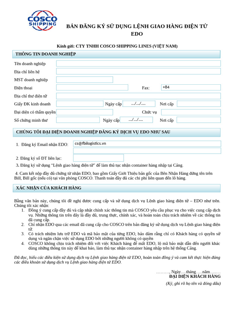 Mau Dang Ky Dich Vu EDO | PDF