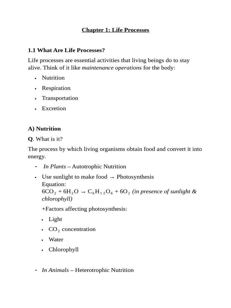Chapter 1 - Life Processes (CBSE) | PDF | Digestion | Blood