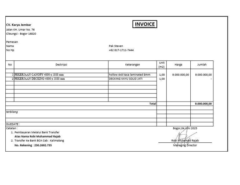 Invoice Canopy Dan Decking Pak Steven 1-2 | PDF