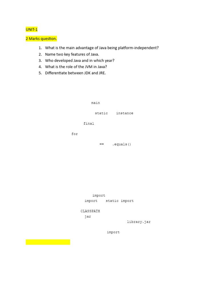 Question - Bank Java Oops | PDF | Method (Computer Programming) | Class (Computer Programming)