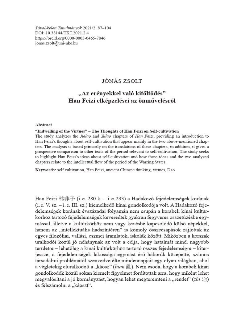 Han Feizi Elképzelései Az Erényekkel Való Kitöltődés" | PDF