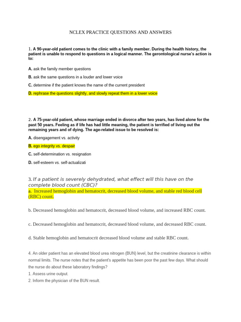 Nclex Practice Questions | PDF | Dementia | Heart