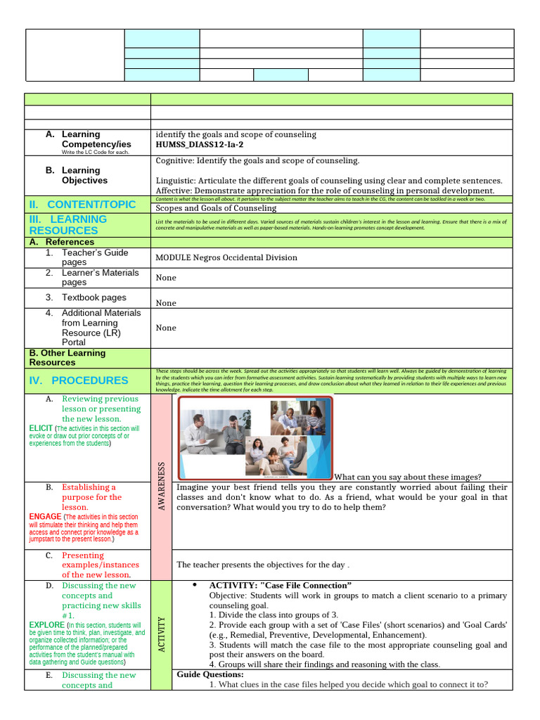 2025 Diass Lesson Plan For Prompt | PDF | Counseling Psychology | Learning
