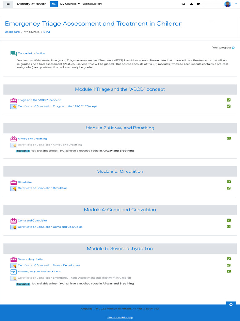 Course Emergency Triage Assessment and Treatment in Children | PDF