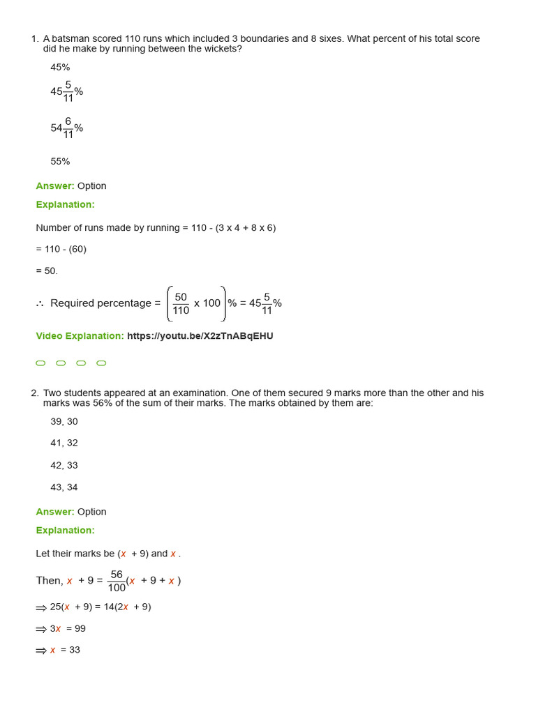 Percentage Aptitude Questions Explained | PDF