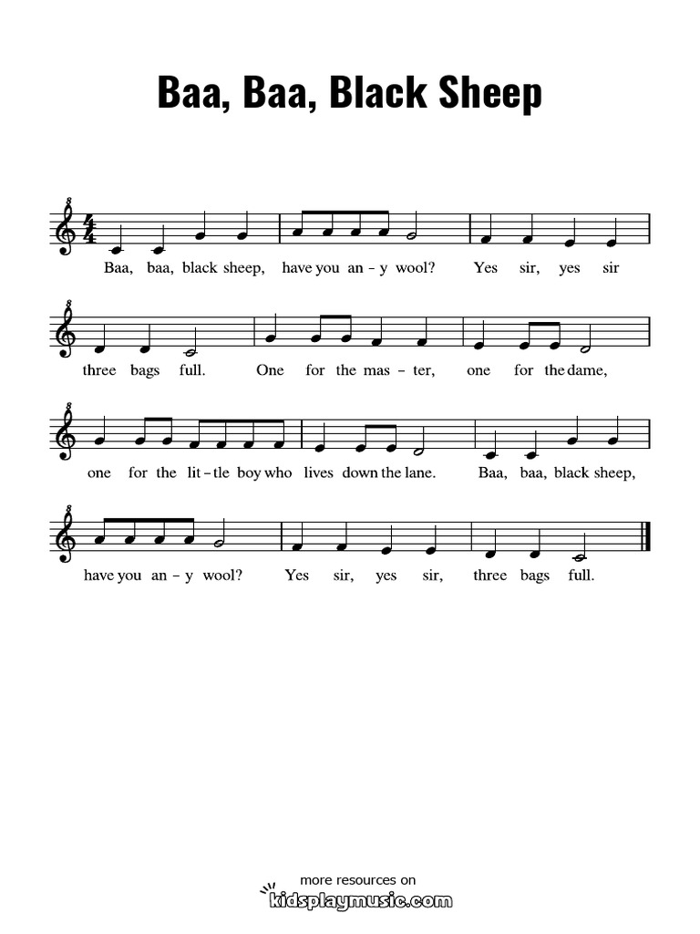 Baa Baa Black Sheep Recorder Sheet Music | PDF