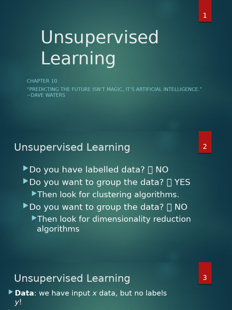 Lect 10 - Unsupervised Learning | PDF | Cluster Analysis | Applied Mathematics