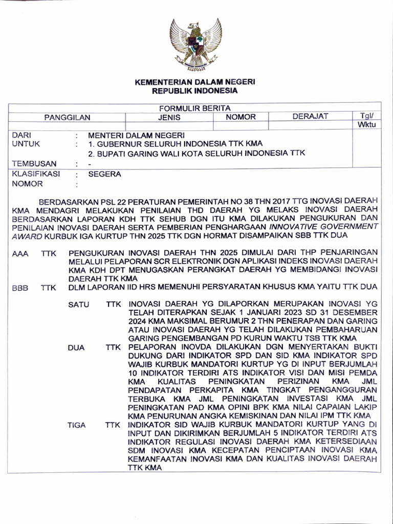 RDG Penilaian Inovasi Daeran Dan Pemberian Penghargaan IGA 2025 | PDF