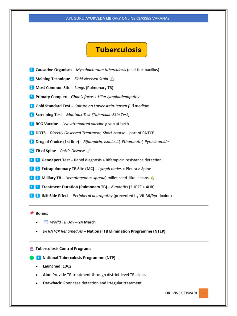 Tuberculosis Overview and Control Programs | PDF