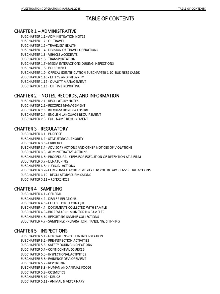 2025 IOM Table of Contents - RV Clean | PDF | Food And Drug ...