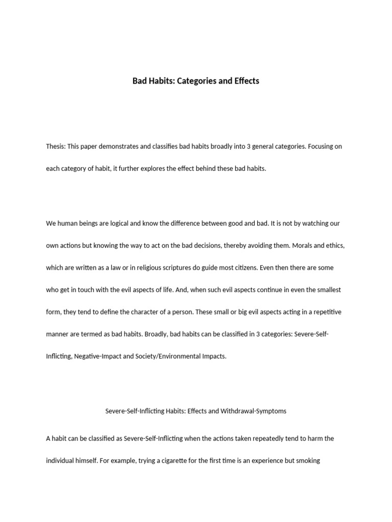 Bad Habits: Types and Consequences | PDF | Habits | Good And Evil