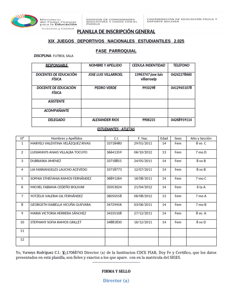 Planilla de Inscripcion General | PDF