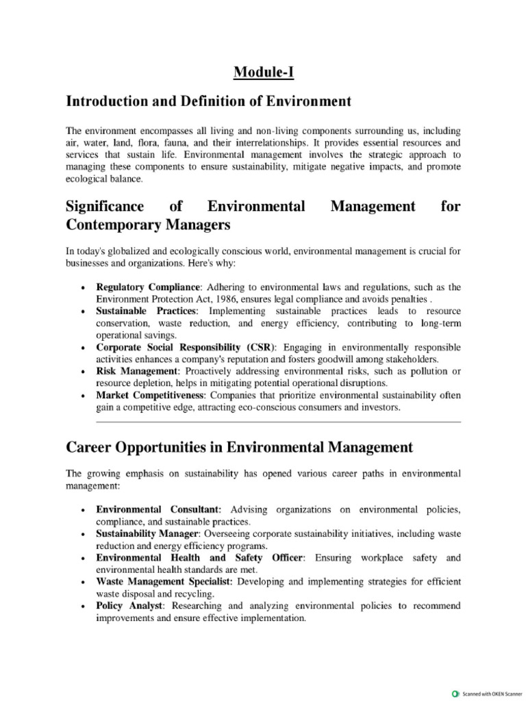 Environment Management Reference Study Material | PDF