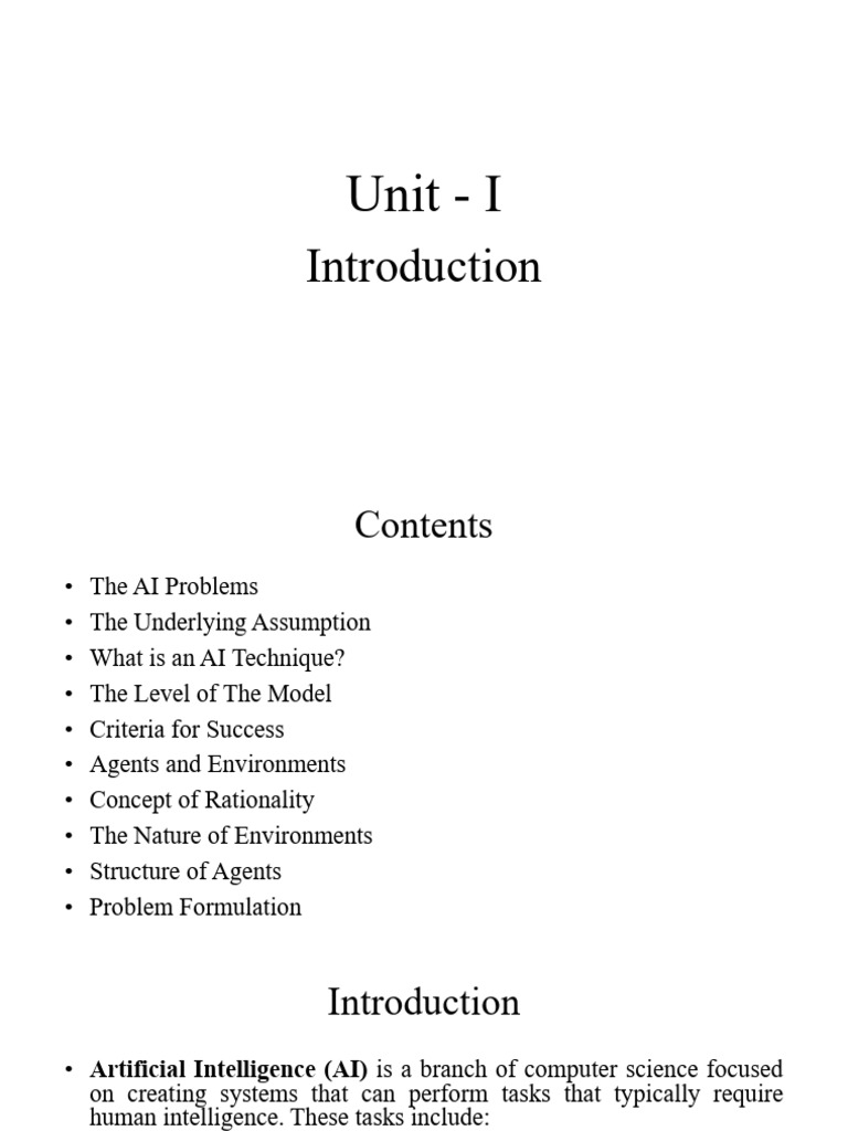 Unit-I Artificial Intelligence | PDF | Artificial Intelligence | Intelligence (AI) & Semantics