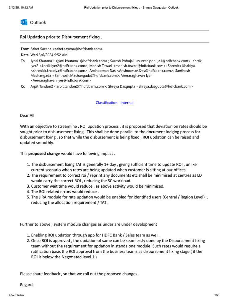 ROI Updation Prior To Disbursement Fixing | PDF