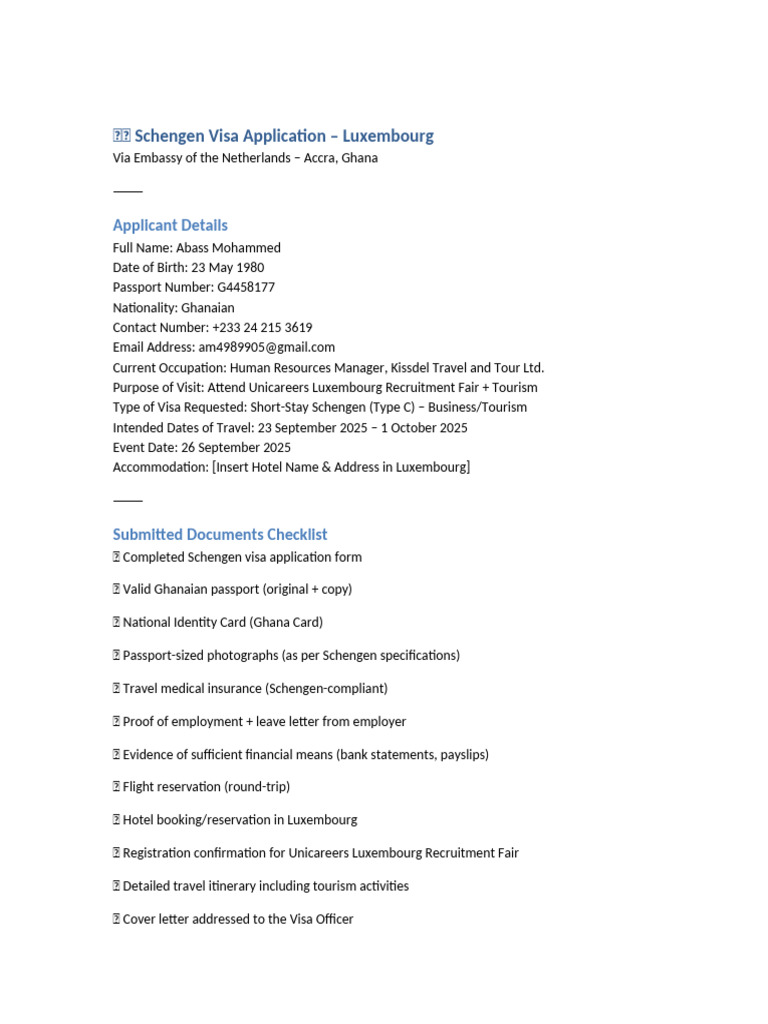 Schengen Visa Cover Letter | PDF