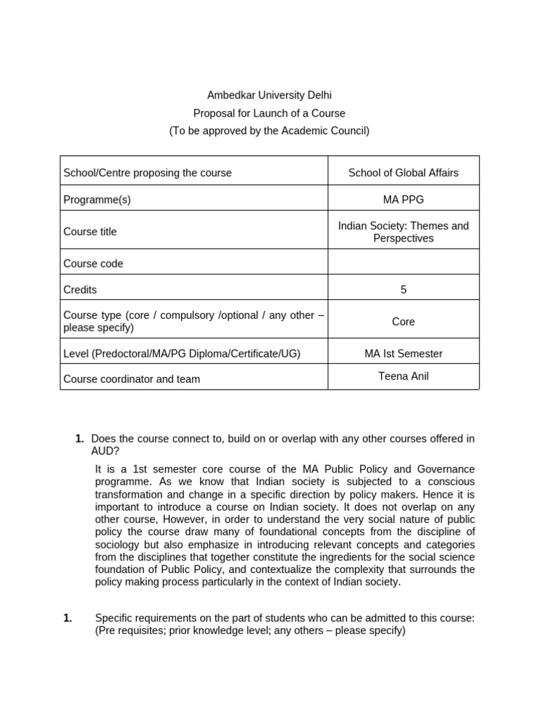 Indian Society Course Proposal at AUD | PDF | Caste | Governance