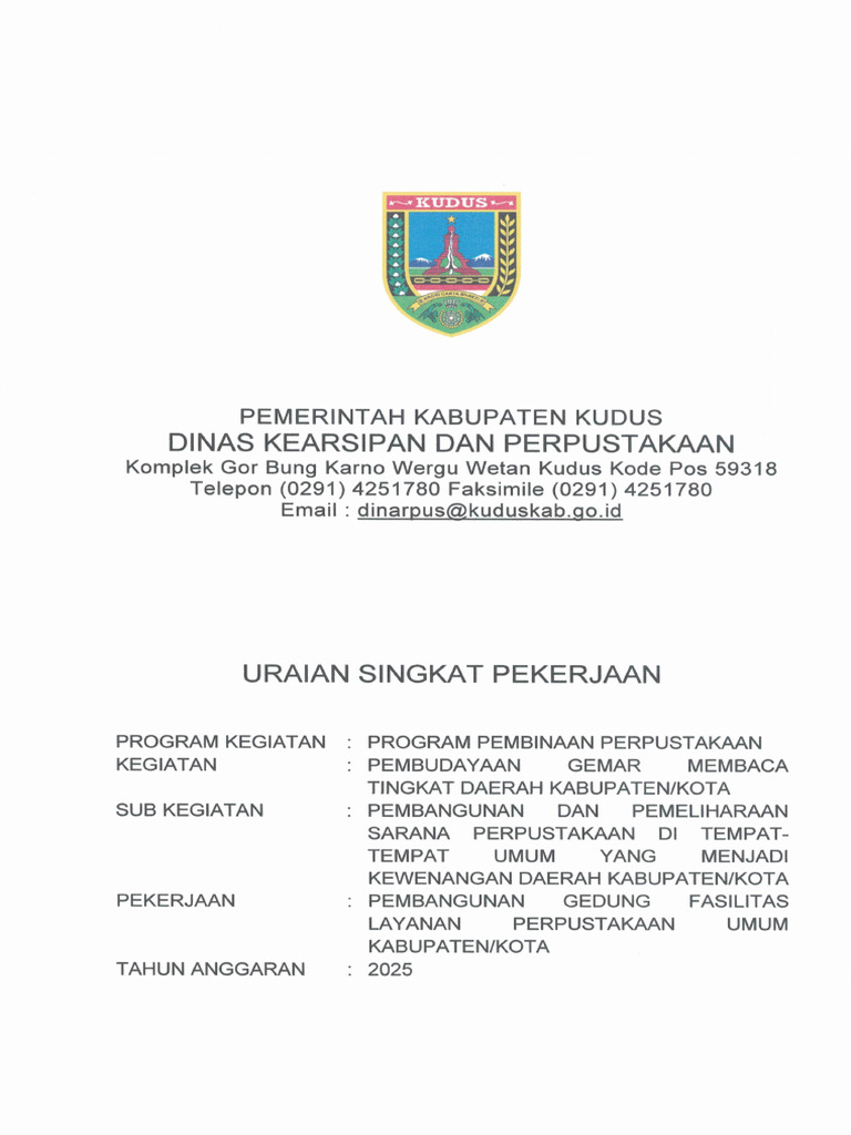 Uraian Singkat Pekerjaan Pembangunan Gedung Layanan Perpustakaan Umum 04242025 | PDF